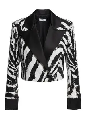 MEJI Zebra Sequin Double Breasted Cropped Jacket - Black