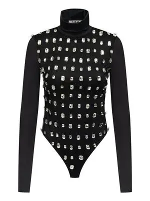 MEJI Embellished Crystal Bodysuit - Black