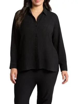 Eileen Fisher Textured Classic Collar Shirt - Black