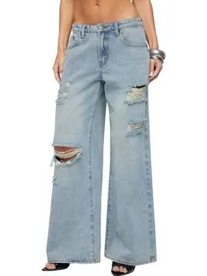 EDIKTED Distressed Low Rise Baggy Jeans - Light-blue-washed