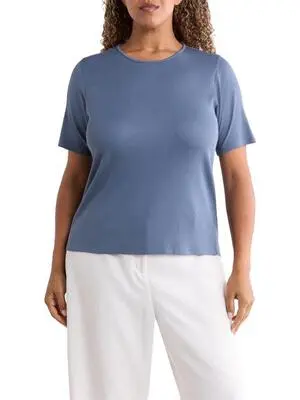 Eileen Fisher Rib Knit Organic Cotton Crewneck Top - Cold Spray