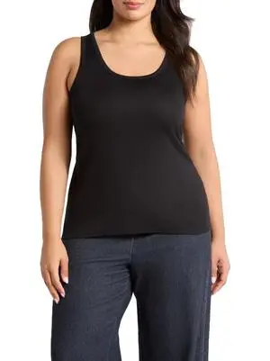 Eileen Fisher Scoop Neck Rib Tank - Black