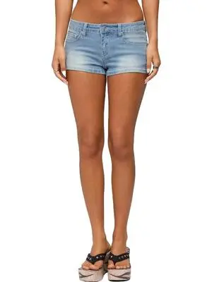 EDIKTED Whitlie Contrast Stitch Denim Shorts - Light-blue-washed