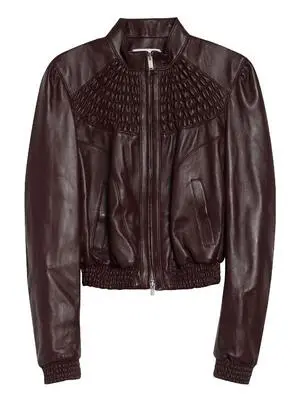 Alexander McQueen Smocked Lambskin Leather Bomber Jacket - Lacquer