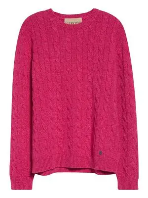 Valentino Garavani Cable Knit Wool Crewneck Sweater - Pink