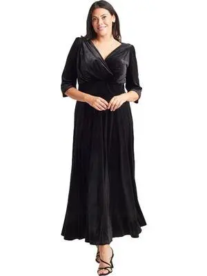 SCARLETT & JO Verity Velvet 3/4 Sleeve Maxi Dress - Black
