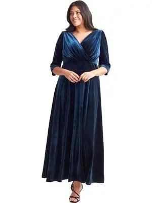 SCARLETT & JO Verity Velvet 3/4 Sleeve Maxi Dress - Blue