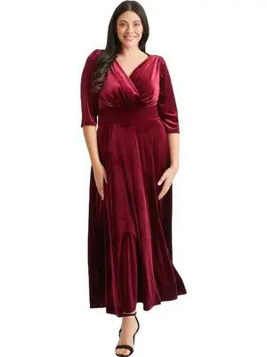 SCARLETT & JO Verity Velvet 3/4 Sleeve Maxi Dress - Claret