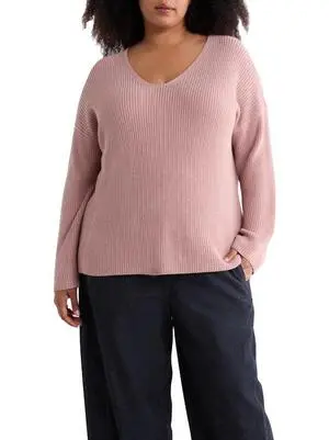 Eileen Fisher V-neck Sweater With Organic Cotton Blend - Opal