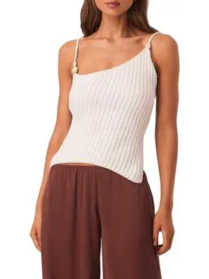 SNDYS. SNDYS Asymmetric Ribbed Open Back Top With Shell-Like Bead Detail White