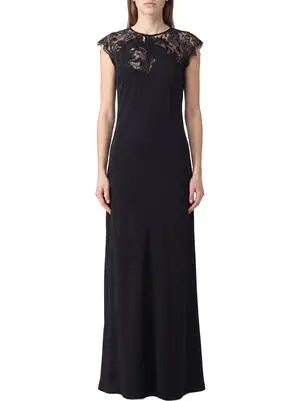 FERRAGAMO Long Silk Evening Gown With Lace Inserts - Black
