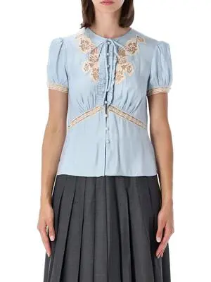 SELF-PORTRAIT Lace Trimmed Blouse - Blue
