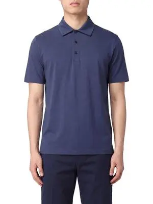 Herno Short-sleeved Cotton Polo Shirt With Classic Three-button Collar - Navy