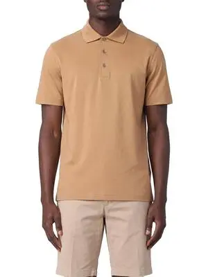 Herno Short-sleeved Cotton Polo Shirt With Classic Three-button Collar Sand