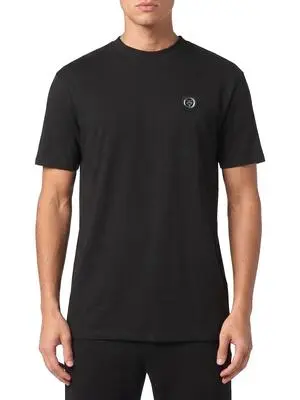 PLEIN SPORT Slim Fit Cotton T-shirt With Contrast Logo Print - Black