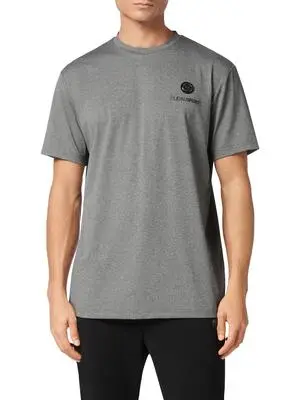 PLEIN SPORT Technical Polyester Crewneck T-shirt With Contrast Logo - Black