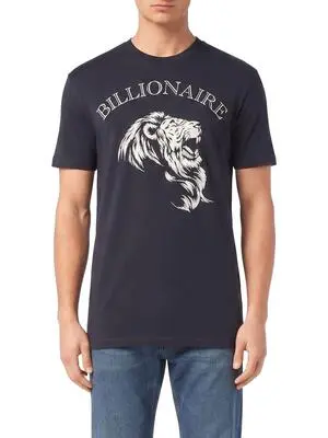 BILLIONAIRE Slim Fit Cotton T-shirt With Contrast Graphic Logo - Blue