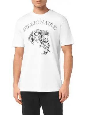 BILLIONAIRE Slim Fit Cotton T-shirt With Contrast Graphic Logo - White