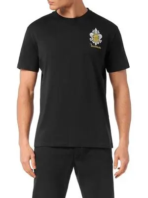 BILLIONAIRE Slim Fit Cotton T-shirt With Contrast Embroidered Shield - Black