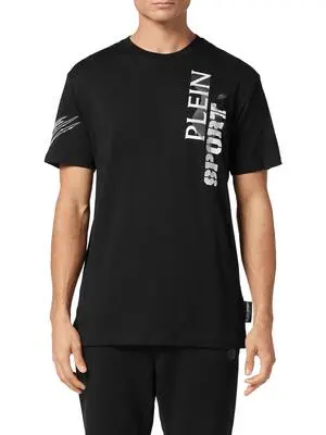 PLEIN SPORT Slim Fit Cotton T-shirt With Contrast Logo Print - Black