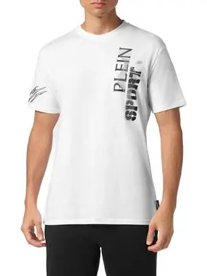 PLEIN SPORT Slim Fit Cotton T-shirt With Contrast Logo Print - White