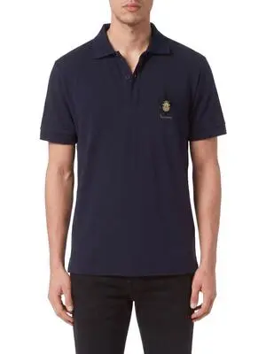 BILLIONAIRE Short-sleeved Cotton Polo Shirt With Ribbed Collar And Crest Logo - Blue