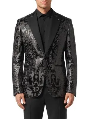 Philipp Plein Single-breasted Blazer With Crystal Monogram And Peak Lapels - Black