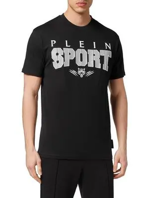 PLEIN SPORT Slim Fit Cotton T-shirt With Contrast Printed Logo - White 1