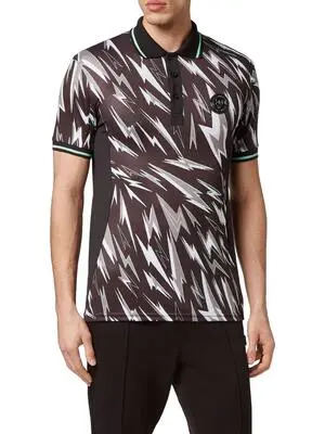 PLEIN SPORT Slim Fit Cotton Polo Shirt With Printed Logo And Contrast Trims - Black