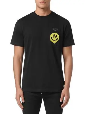Philipp Plein Cotton T-shirt With Contrasting Logo Patch And Dropped Shoulders - Black