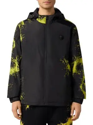 PLEIN SPORT Abstract Print Hooded Windbreaker Jacket - Black