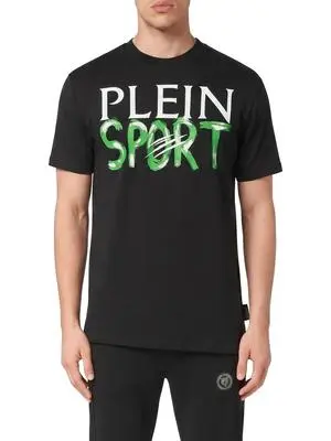 PLEIN SPORT Cotton T-shirt With Contrasting Front Printed Logo - Black