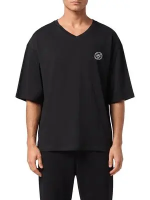 PLEIN SPORT V-neck Dropped Shoulder Cotton T-shirt - Black