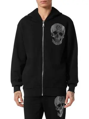 Philipp Plein Zip-up Hoodie With Embellished Skull - Black