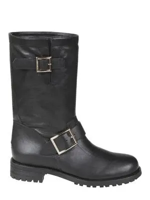 JIMMY CHOO Buckled Leather Boots - Black