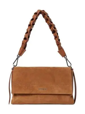 COCCINELLE Coccinelle Boheme Suede Shoulder Bag With Woven Handle Burnt