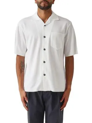Herno Short-sleeved Jersey Shirt With Cuban Collar And Pocket - White