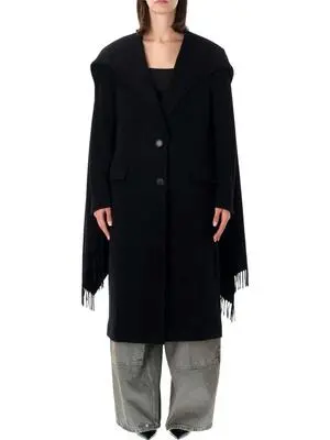 Attico Long Coat With Cape Detail - Black