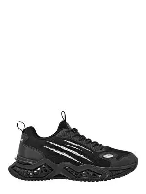 PLEIN SPORT Lace-up Low-top Sneakers In Technical Mesh - Black