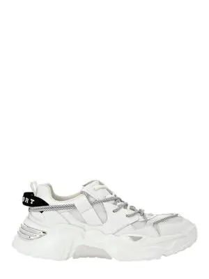 PLEIN SPORT Lace-up Low-top Sneakers In Mesh With Branded Pull-tab - White