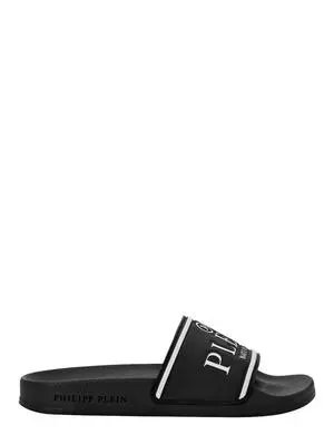 Philipp Plein Beachwear Rubber Slides With Contrasting Logo - Black