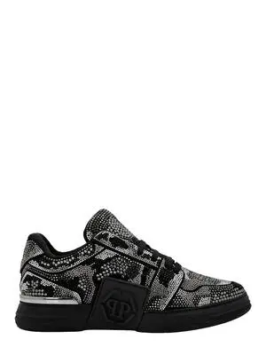 Philipp Plein Crystal Royal Street Leather Trainers With Embroidered Crystals - Black