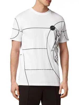 PLEIN SPORT Slim Fit Cotton T-shirt With Hexagon Logo Print - White
