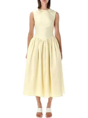 SELF-PORTRAIT Collared Midi Dress - Yellow
