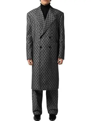 Philipp Plein Double-breasted Cotton Blend Monogram Coat - Black