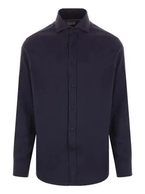 Brunello Cucinelli Herringbone Cotton Blend Shirt - Blue