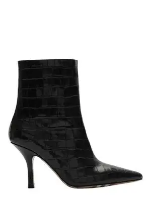 Burberry Crocodile-effect Leather Pointed Toe Stiletto Ankle Boots - Black