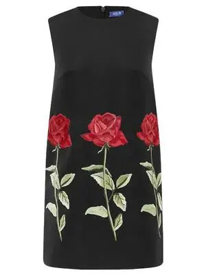LEO LIN Yvonne Embroidered Rose Mini Dress - Ebony