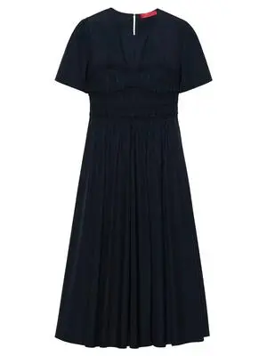 Max & Co. Shirred Cotton-virgin Wool Midi Dress - Black
