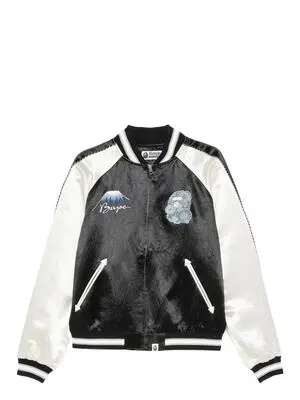A BATHING APE Satin Finish Tiger Embroidered Bomber Jacket - Navy